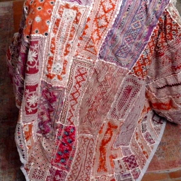 Handmade | Bedding | Vintage India Quilt Embroidered Mirrored Panels ...